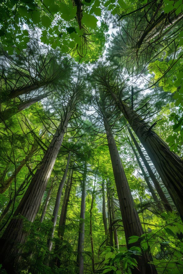 Rainforest with Tall, Verdant Trees. Stock Illustration - Illustration ...