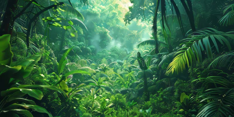 Rainforest with a Thick Canopy of Green Foliage. Stock Illustration ...