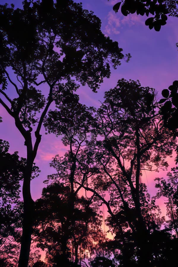 Rainforest Trees in Silhouette at Twilight. Stock Illustration ...