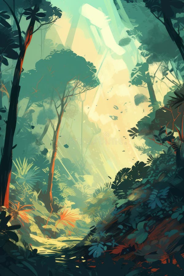 Rainforest with Tropical Plants at Sun Rays, Created Using Generative ...