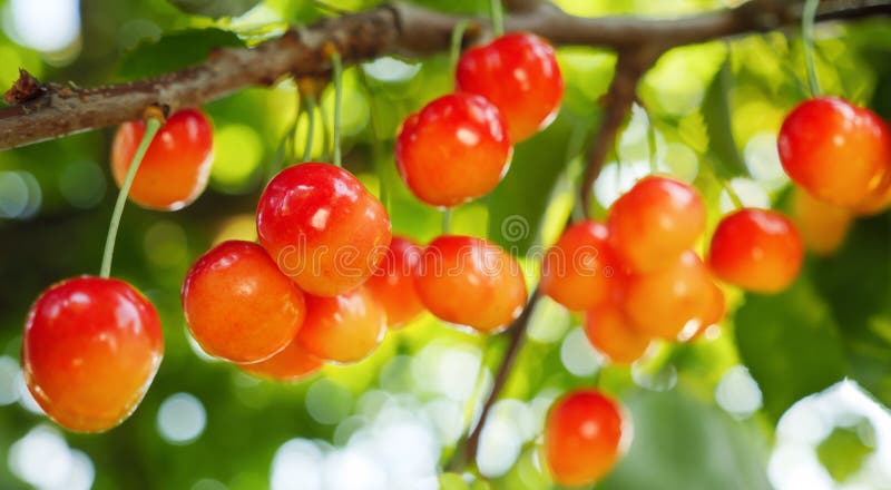 Rainier Cherry Harvest Garden Growing Fruit Branch Sweet Cherry Hanging