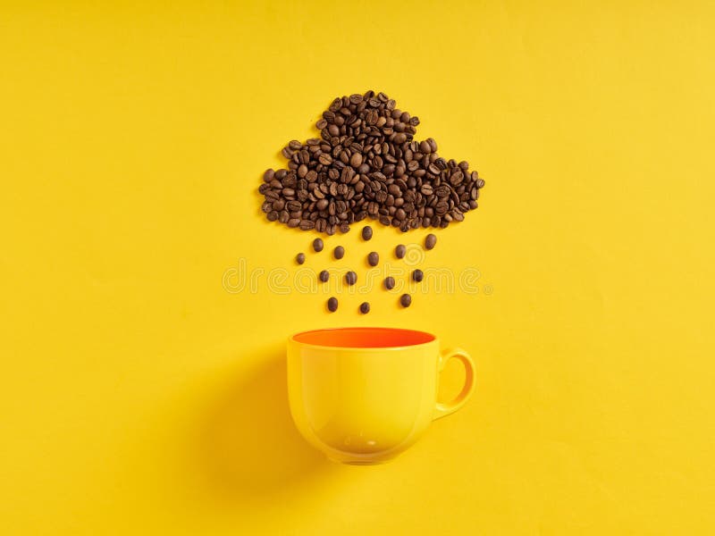 Raining Coffee Concept. Coffee Beans in Shape of Rain Cloud and ...