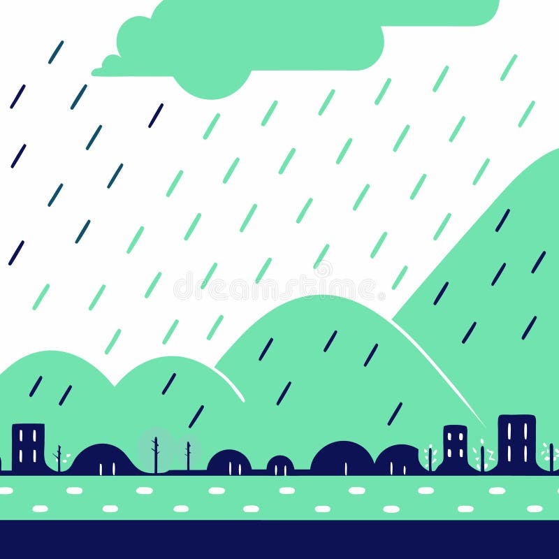 It is Raining Heavily in the City. Flat Style Stock Vector ...