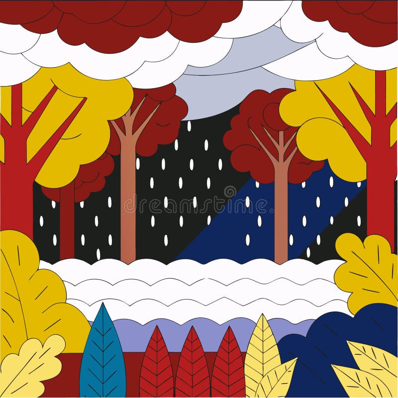 It is Raining Heavily in the City. Flat Style Stock Vector ...