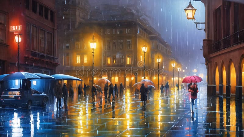 Raining Landscape Illustration Wall Art Ai Generated Stock Photo ...