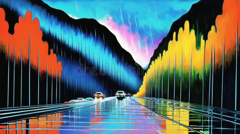 Raining Landscape Illustration Wall Art Ai Generated Stock Illustration ...