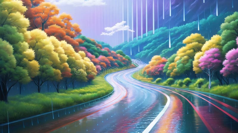Raining Landscape Illustration Wall Art Ai Generated Stock Image ...