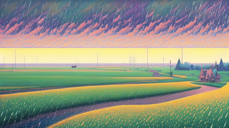 Raining Landscape Illustration Wall Art Ai Generated Stock Photo ...