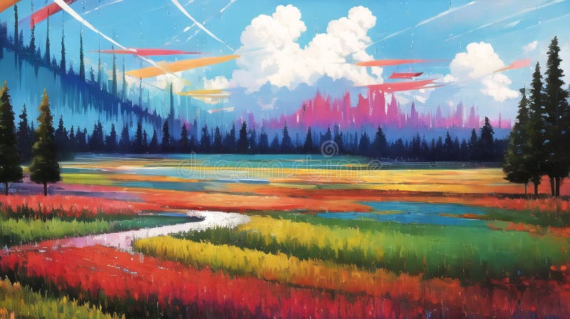 Raining Landscape Illustration Wall Art Ai Generated Stock Photo ...