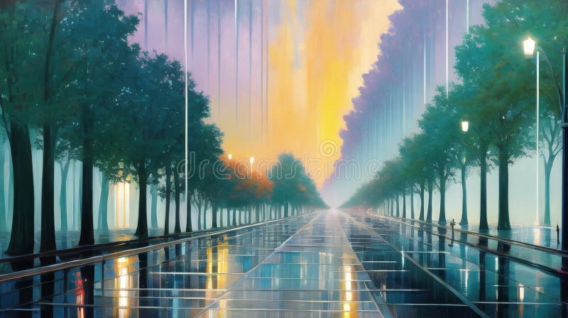 Raining Landscape Illustration Wall Art Ai Generated Stock Illustration ...