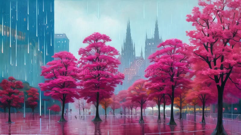 Raining Landscape Illustration Wall Art Ai Generated Stock Illustration ...