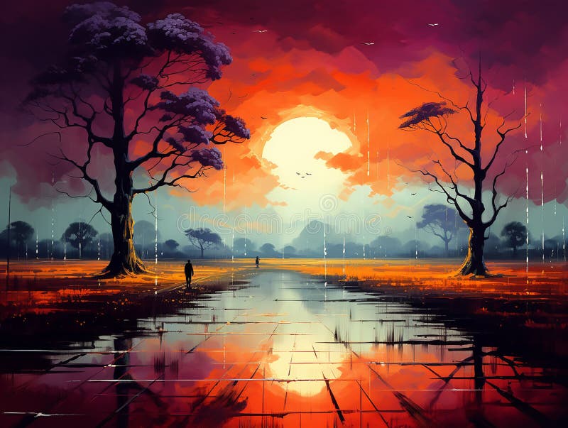 Raining landscape stock illustration. Illustration of vehicle - 296424331