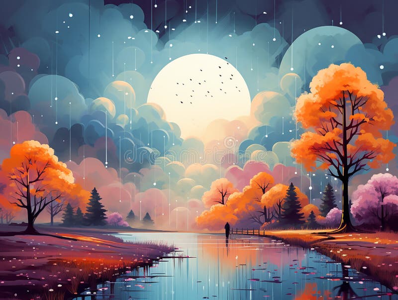 Raining landscape stock illustration. Illustration of banner - 296424396