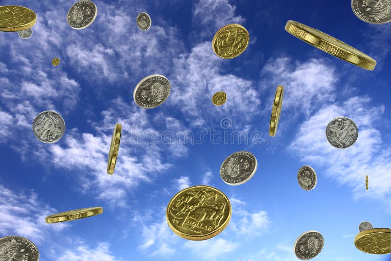Raining Money Coins Sky stock photo. Image of banking - 10409756