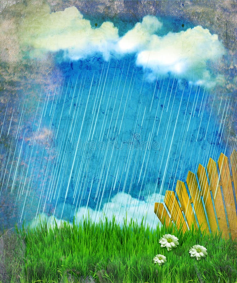 Raining Nature Landscape.Vintage Stock Illustration - Illustration of ...