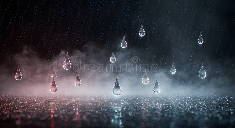 Raining Night Dramatic Scene Dark Atmosphere Water Drops Falling on ...