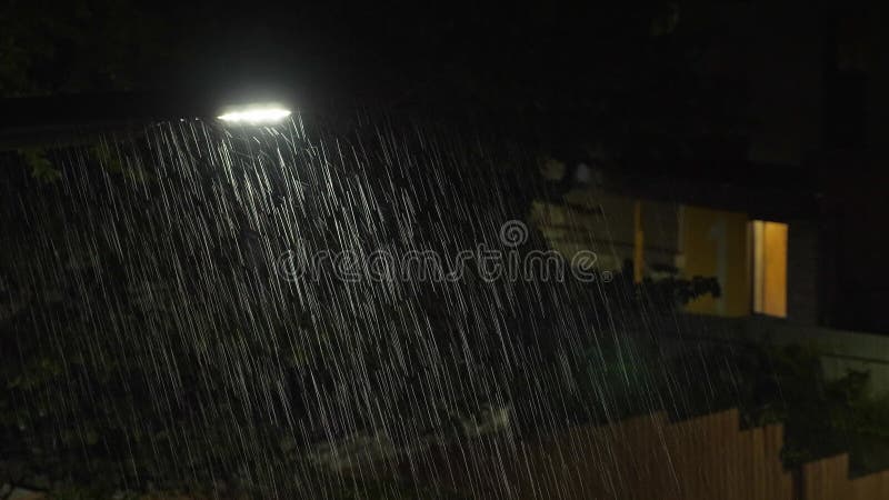 Raining Night in Street with Light Stock Video - Video of weather ...