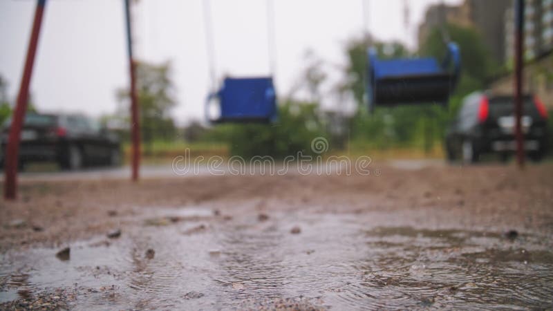 Raining on Playground. Close-up Stock Video - Video of blue, season ...