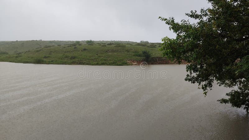 Raining in a Pond Filled with Water Stock Photo - Image of monson ...