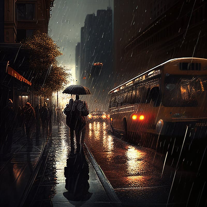Raining in street stock image. Image of city, raining - 268098235