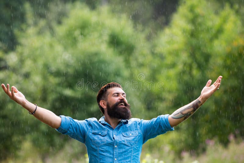 Raining Time. Autumn Concept. Man Under Rain. Stock Photo - Image of ...