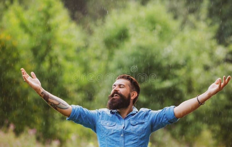 Raining Time. Autumn Concept. Man Under Rain. Stock Image - Image of ...