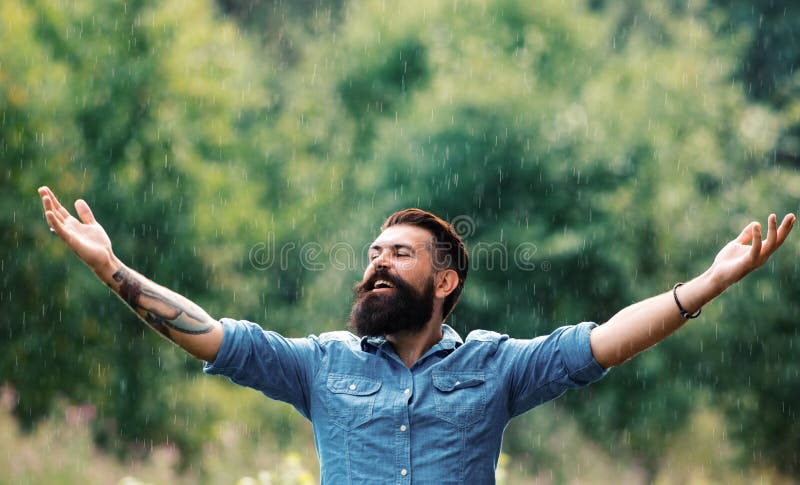 Raining Time. Autumn Concept. Man Under Rain. Stock Photo - Image of ...