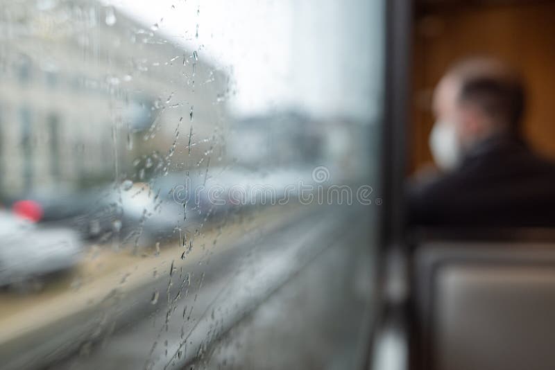 Raining Water Drop on Outside Windows of the Tram or Train. Stock Image ...