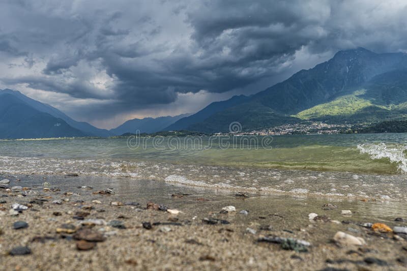 Rainstorm on Lake Como in Summer Stock Image - Image of beach ...