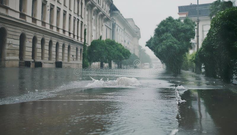 Rainstorm, Natural Disaster, Damage Water in the City Stock ...
