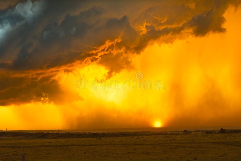 Rainstorm Over Plains at Sunset Stock Photo - Image of city, moody ...