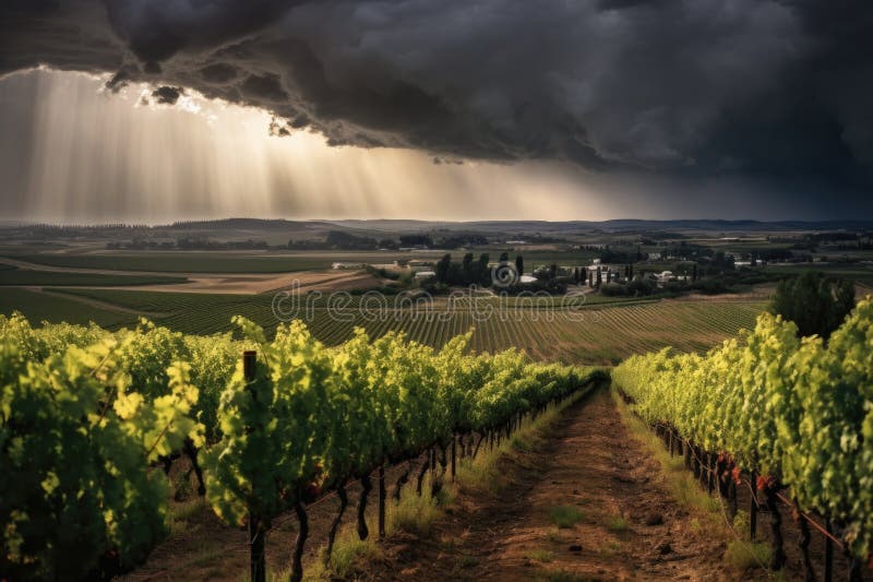 Vineyard with Dramatic Sunset Backdrop, Showcasing the Beauty of Nature ...