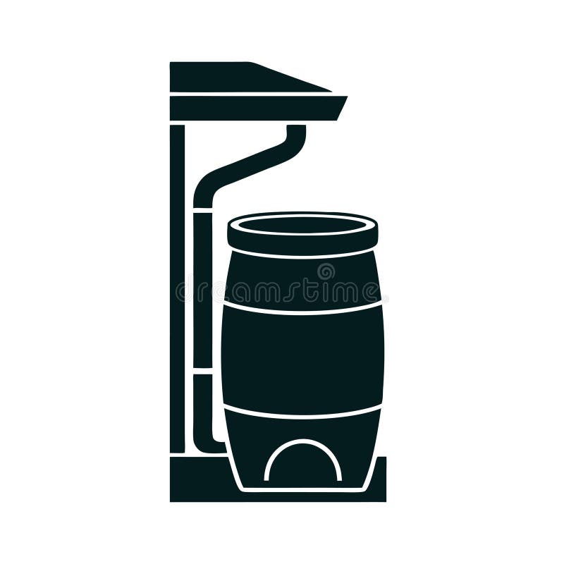 Rainwater Collection Barrel with Downspout Vector Illustration for Eco ...