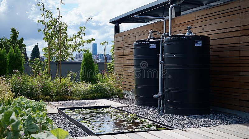 A Rainwater Collection System Set Up on a Rooftop Pic Stock Photo ...