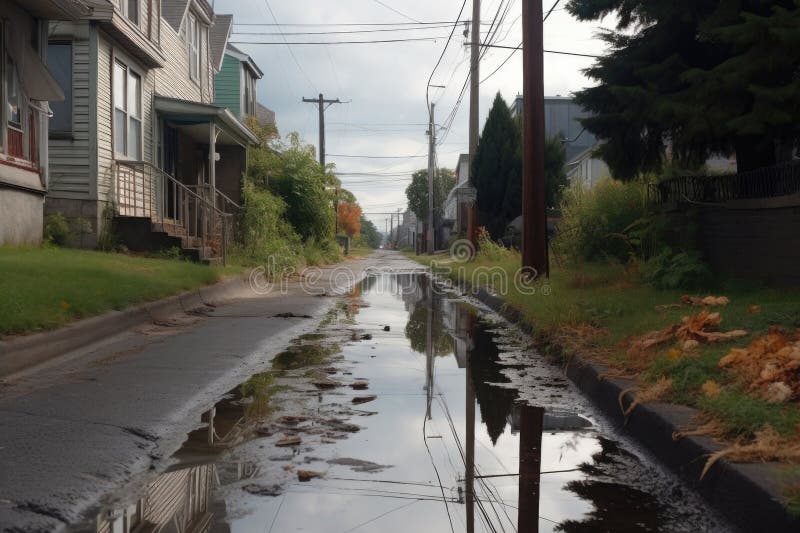 Rainwater Creating Puddles Below an Overflowing Gutter Stock ...