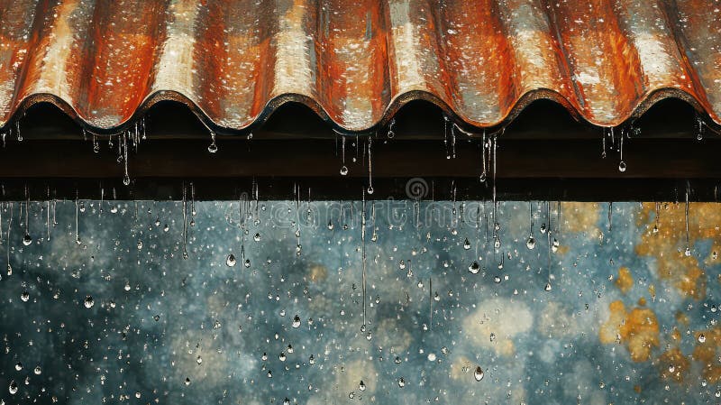 Rainwater Dripping from Rusted Corrugated Roof Stock Image - Image of ...