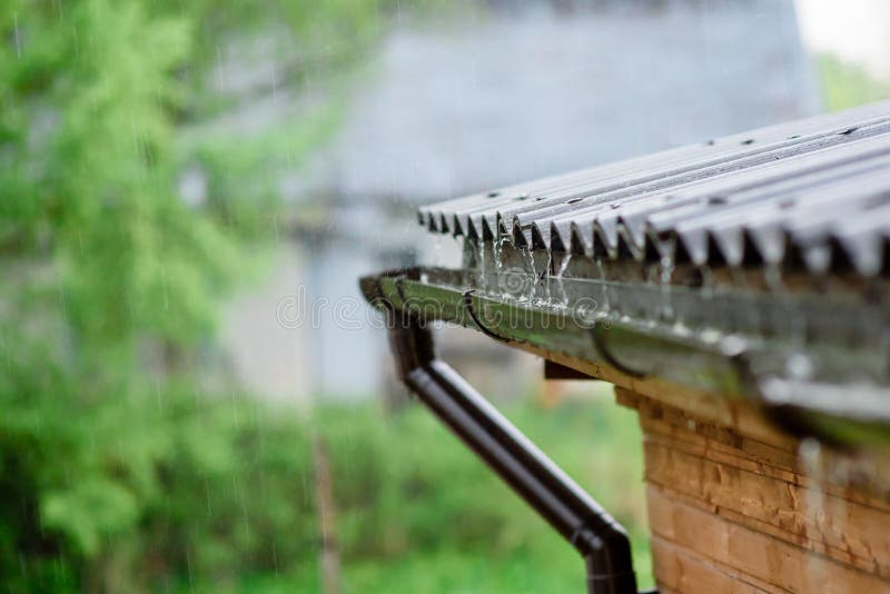Rainwater Drop from House Roof.. Stock Image - Image of flow, rainy ...