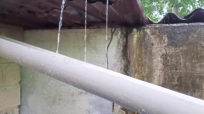 Rainwater Flowing into the Paralon Pipe during the Day Stock Footage ...