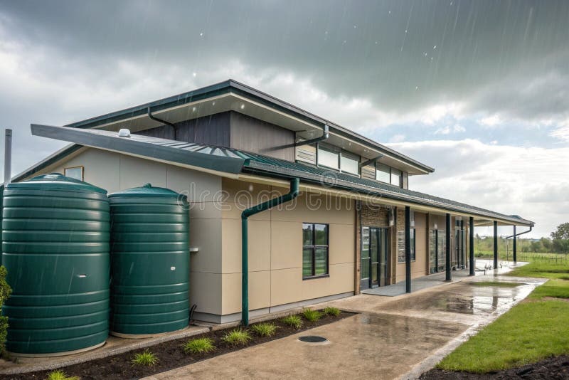 Rainwater Harvesting System on Building Showcasing Efficient Water ...