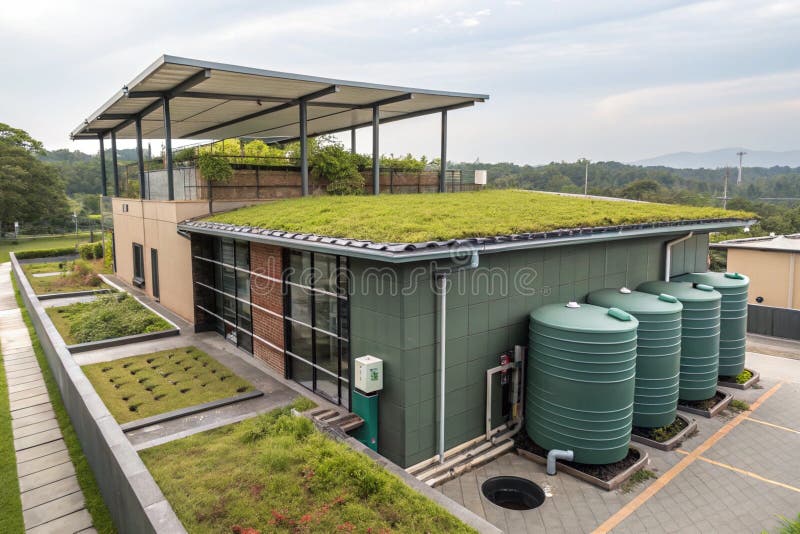 Rainwater Harvesting System on Building Showcasing Efficient Water ...