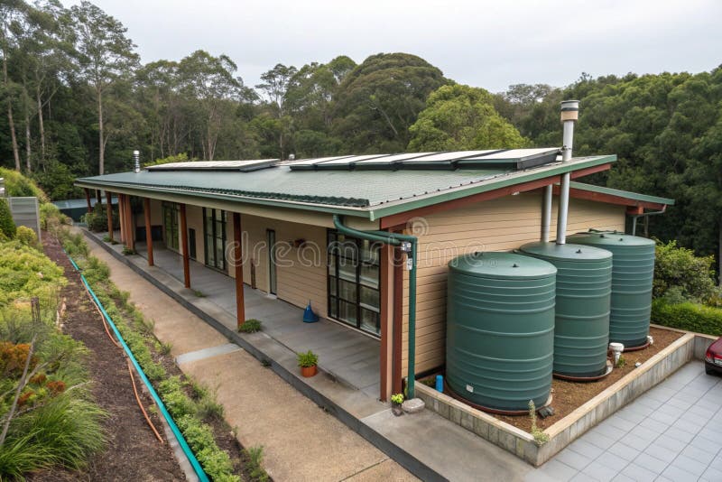 Rainwater Harvesting System on Building Showcasing Efficient Water ...