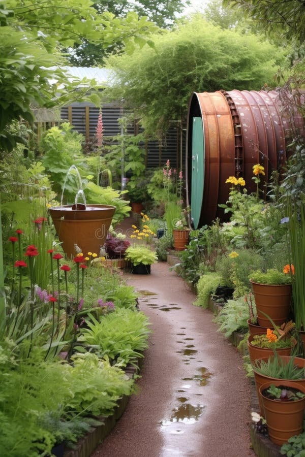 Rainwater Harvesting System in a Garden Stock Photo - Image of ...