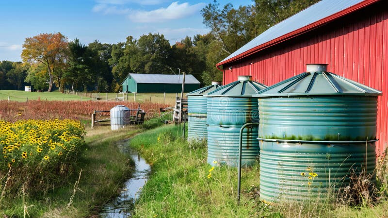 Rainwater Harvesting on a Farm Stock Illustration - Illustration of ...