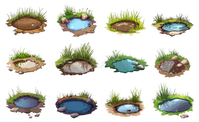 Rainwater Mud Puddle Set. Rainy Climate Environment Design Element ...