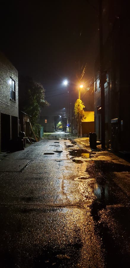 Rainy Alley stock photo. Image of city, night, alley - 163309918