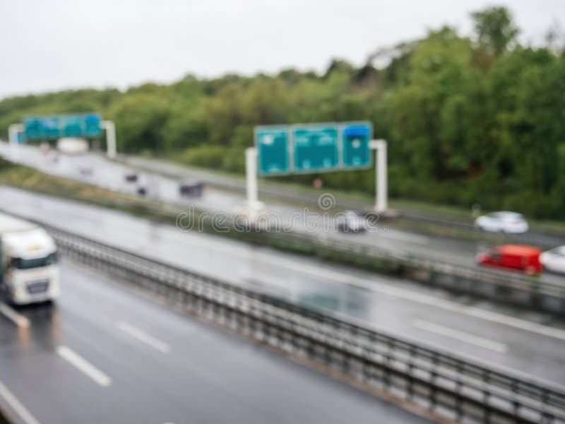 Rainy Autobahn Perspective editorial stock photo. Image of trucks ...