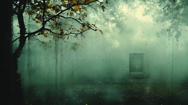Rainy Autumn Park Scene Viewed through Window Stock Illustration ...