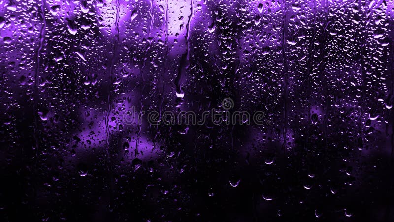 Rainy Background in Neon Purple Color, Drops Flow Down the Glass, Copy ...