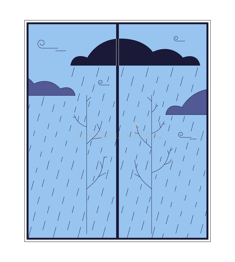 Rainy Bad Weather Behind Window 2D Linear Cartoon Object Stock Vector ...