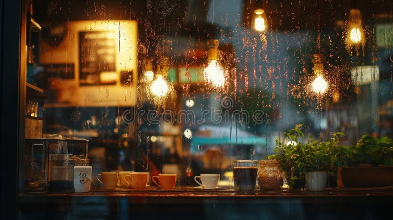 Rainy cafe window stock photo. Image of light, soft - 382526780